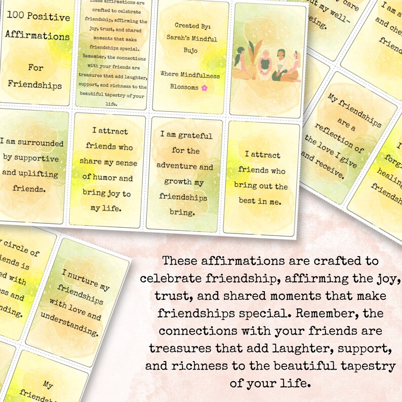 100 Affirmation Flashcards for Friendships Printable PDF Canva Template ...