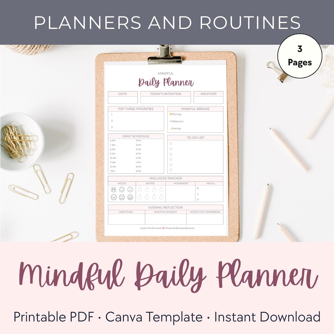 Mindful Daily Planner | Reflection & Weekly Overview | Self-care and ...