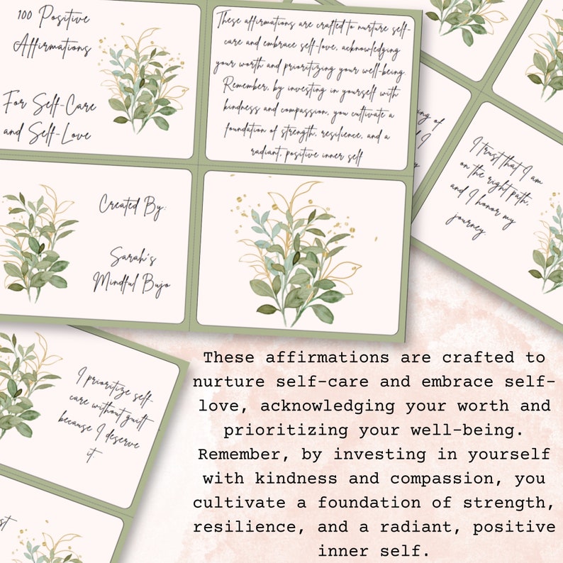 100 Affirmation Flashcards for Self-care and Self-love | Printable PDF ...
