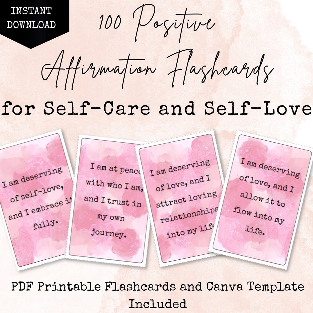 100 Affirmation Flashcards for Self-care and Self-love | Printable PDF ...