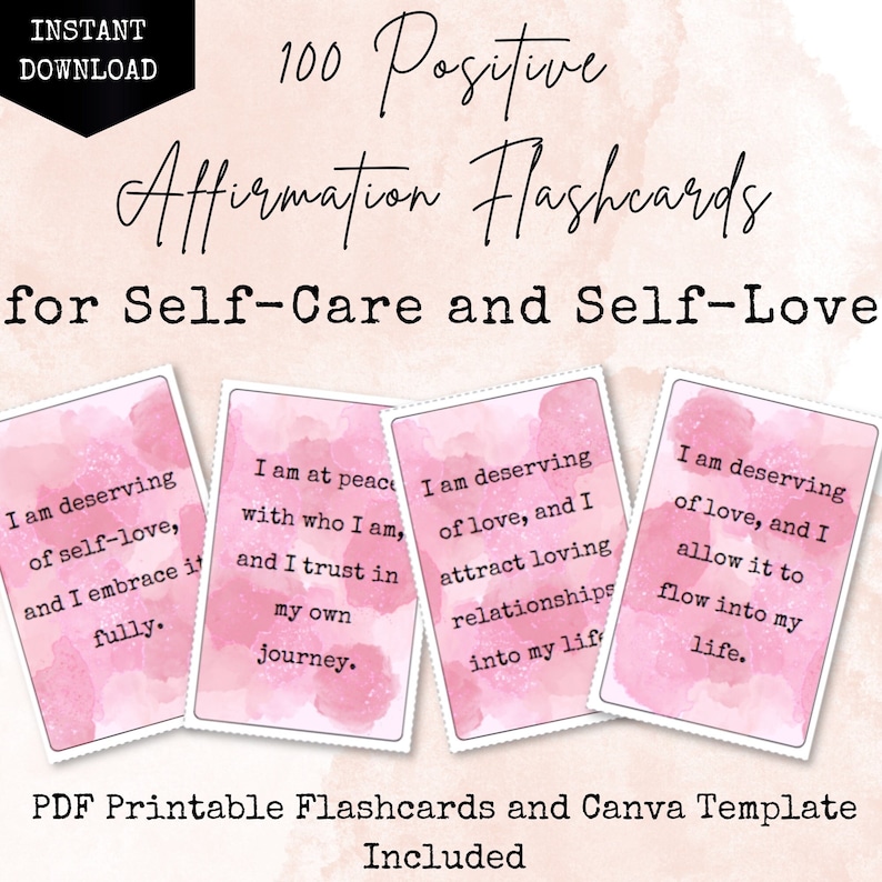 100 Affirmation Flashcards for Self-care and Self-love | Printable PDF ...