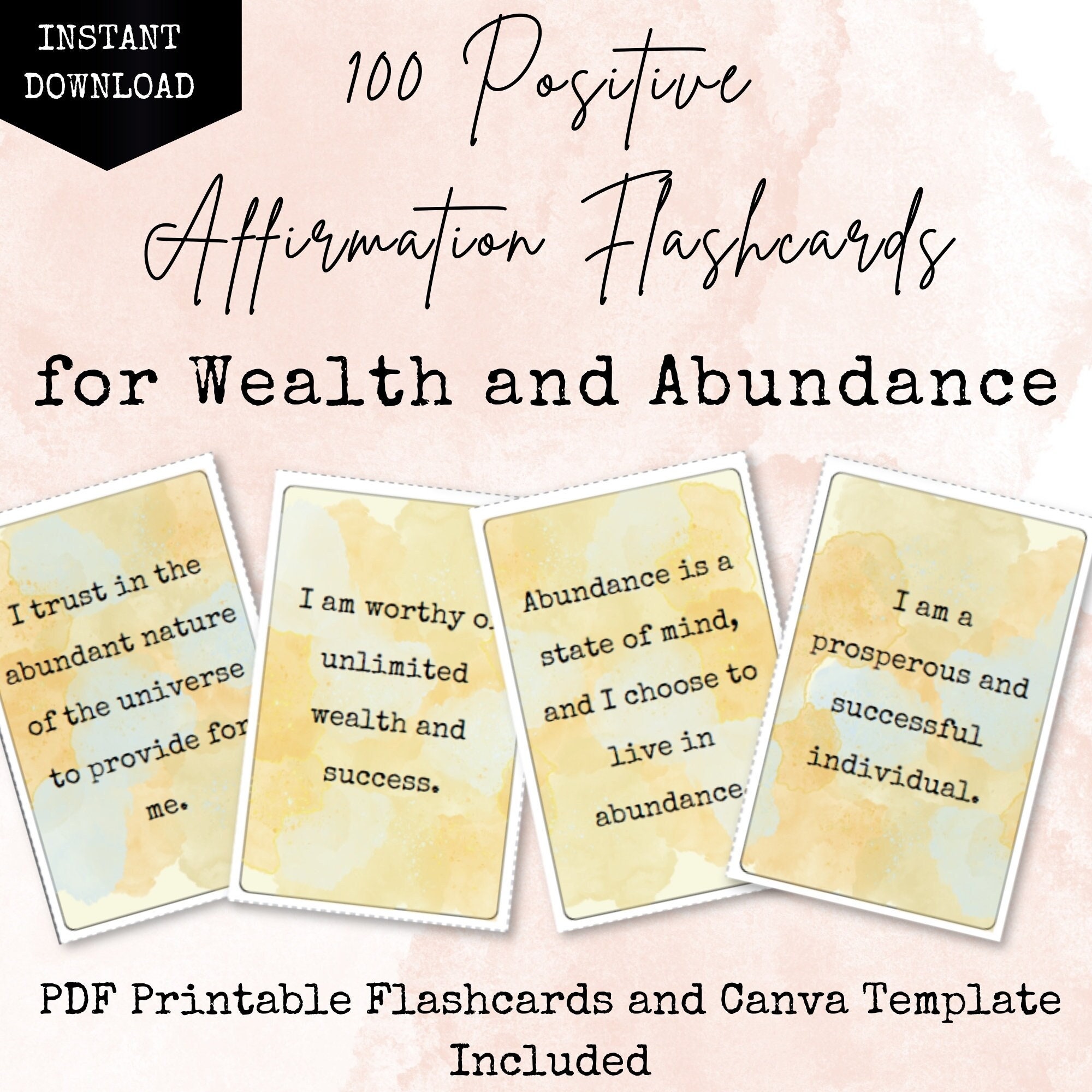 100 Affirmation Flashcards for Wealth and Abundance | Printable PDF ...