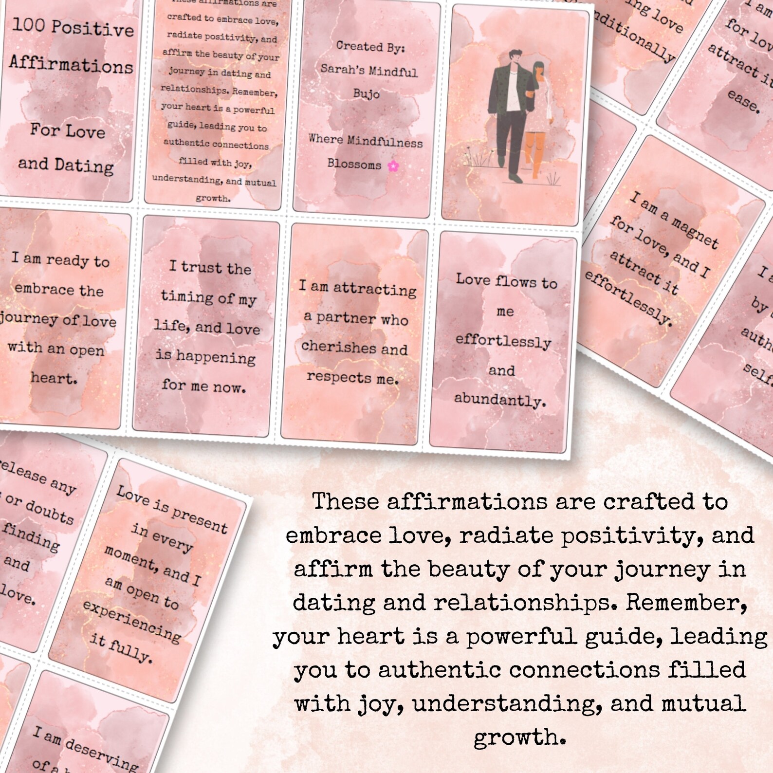 100 Affirmation Flashcards for Love and Dating | Printable PDF | Canva ...