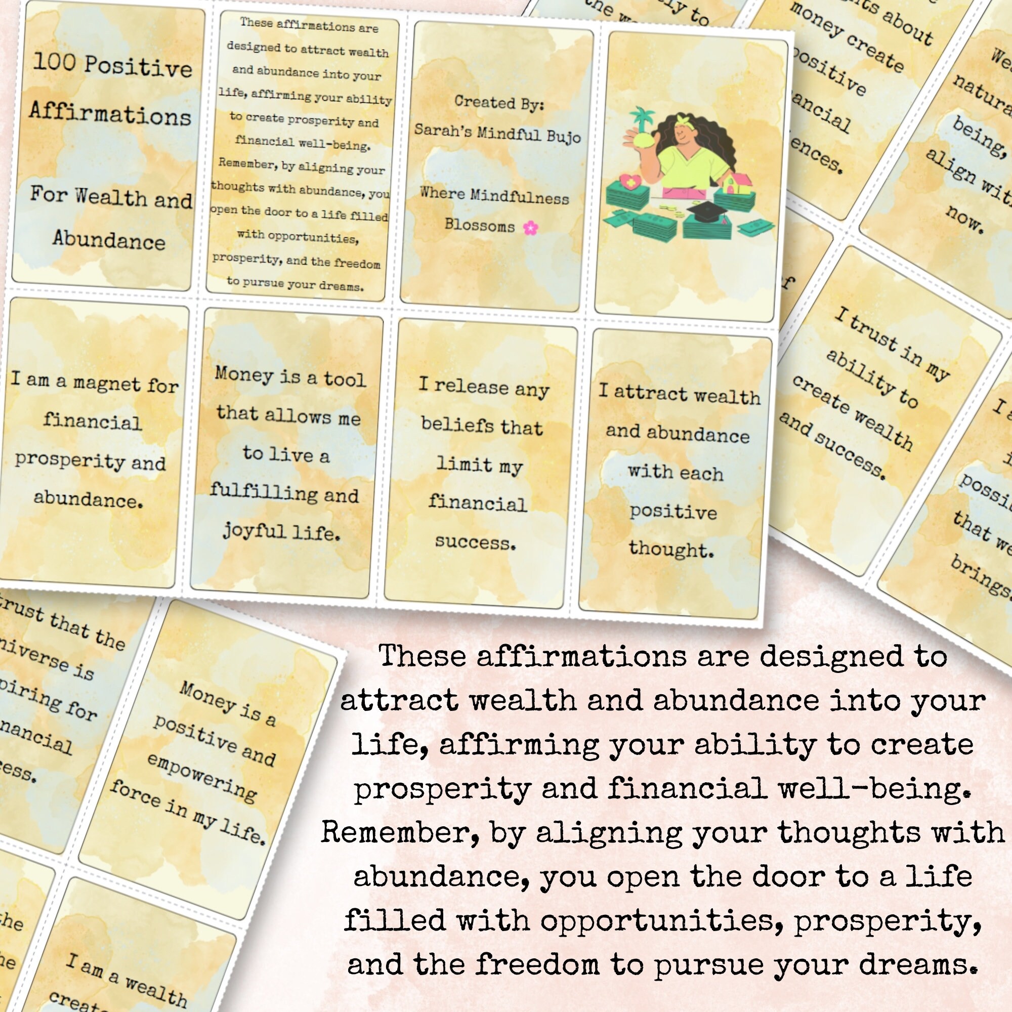 100 Affirmation Flashcards for Wealth and Abundance Printable PDF Canva ...