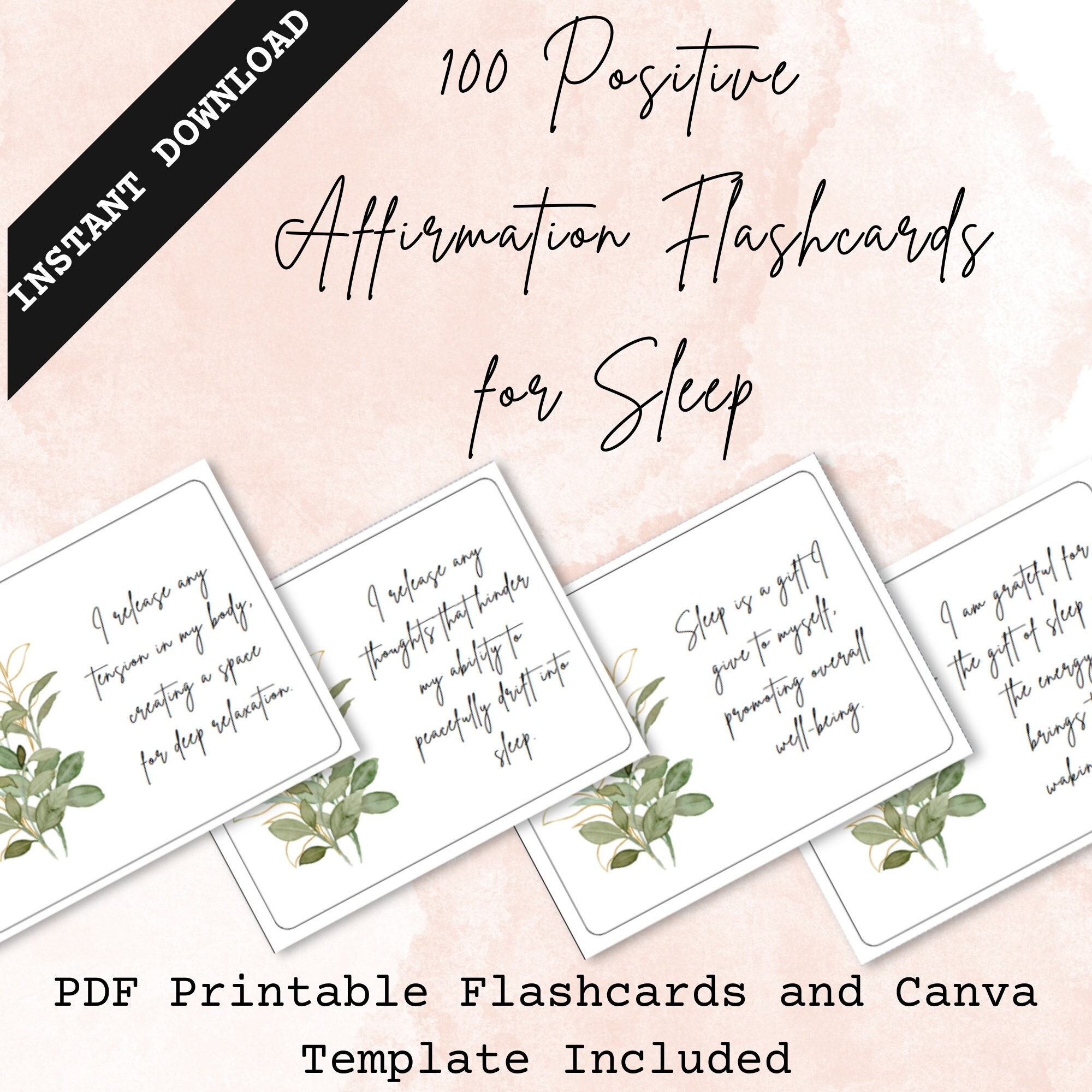 100 Affirmation Flashcards for Sleep | Printable PDF | Canva Template ...