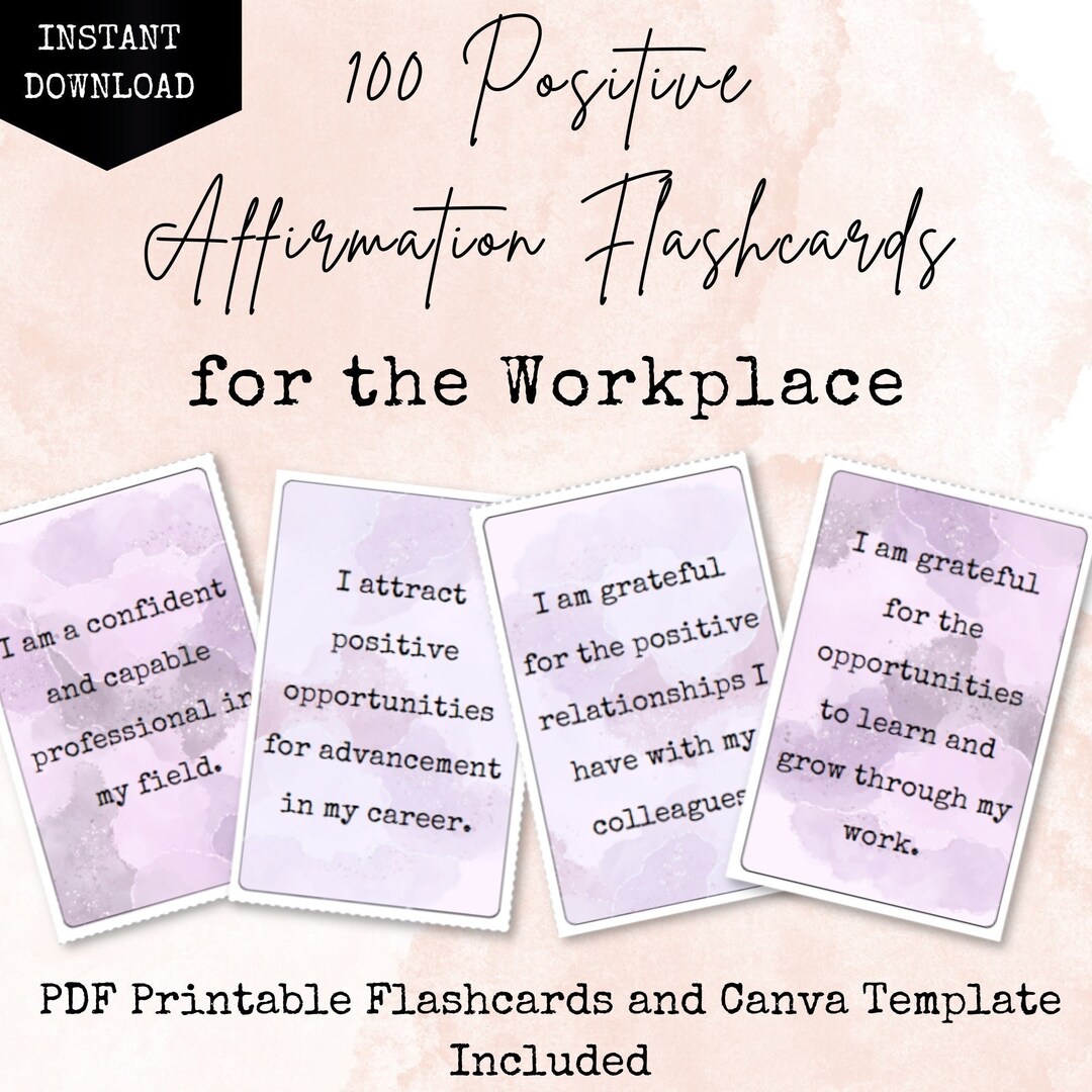 100 Affirmation Flashcards for the Workplace | Printable PDF | Canva ...