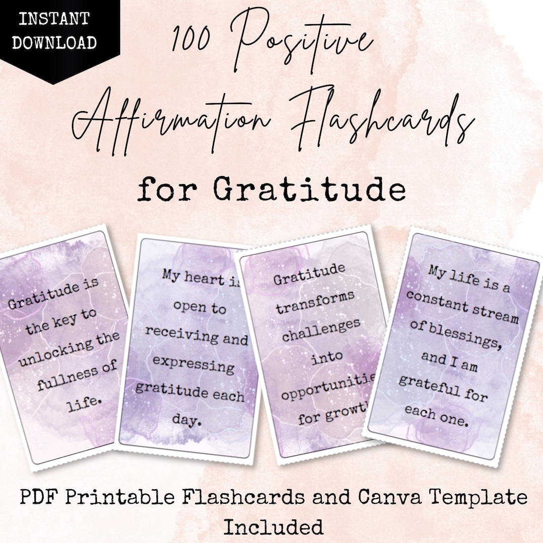 100 Affirmation Flashcards for Gratitude | Printable PDF | Canva ...