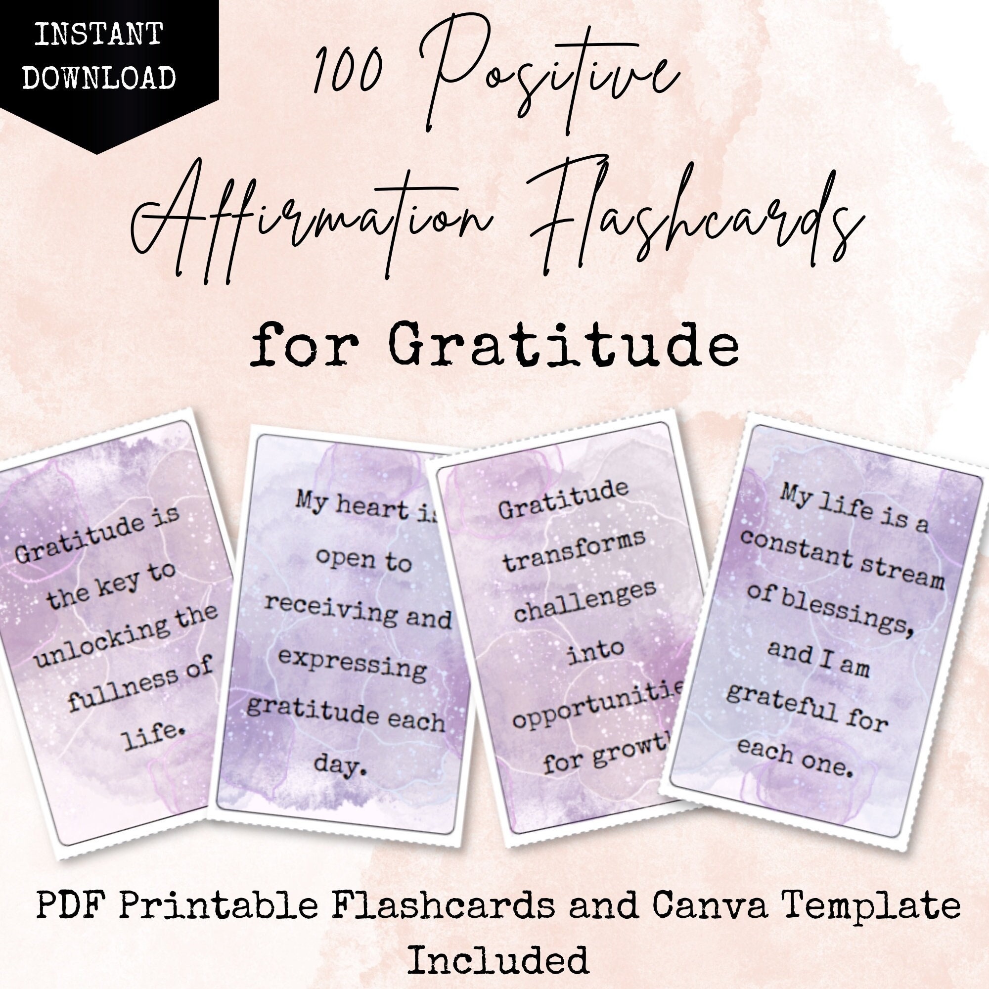 100 Affirmation Flashcards for Gratitude | Printable PDF | Canva ...