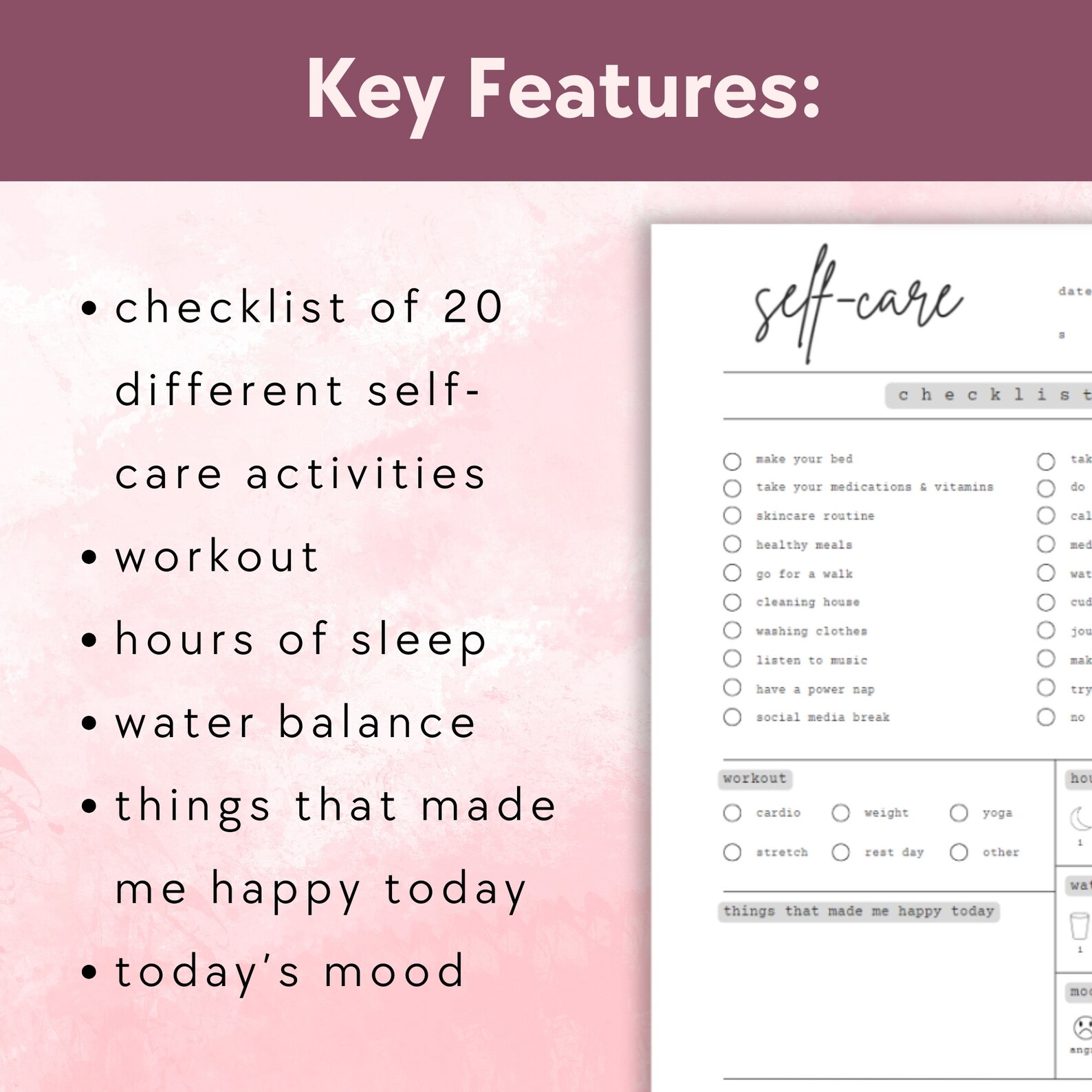Self-care Checklist | Printable Undated PDF Planner and Canva Template ...