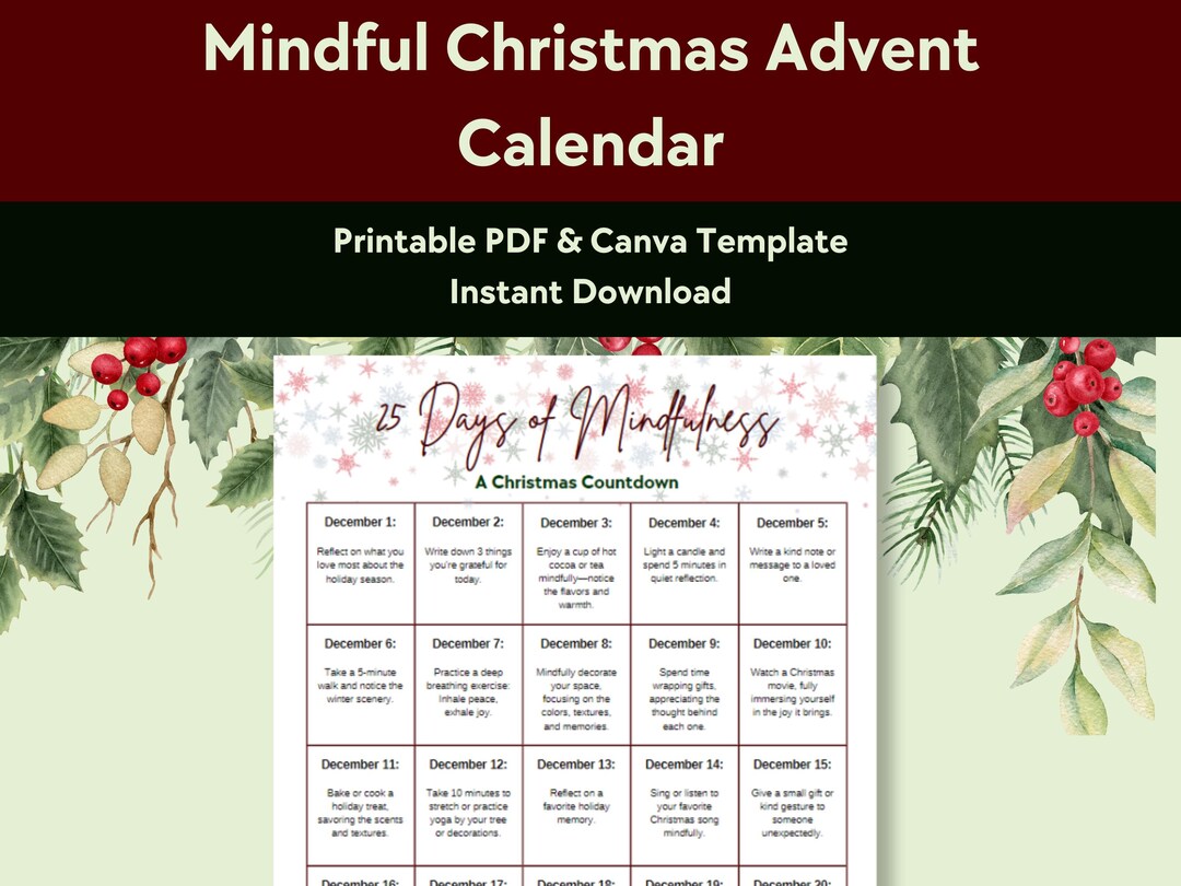 Mindful Christmas Advent Calendar | Printable PDF & Editable Canva ...