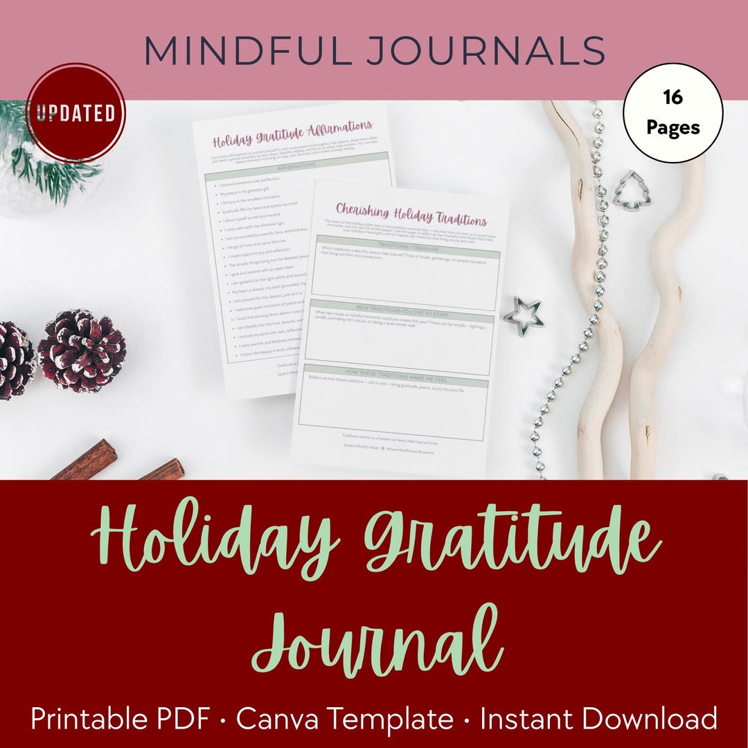 Holiday Gratitude Journal | Mindful Christmas Gratitude Workbook ...