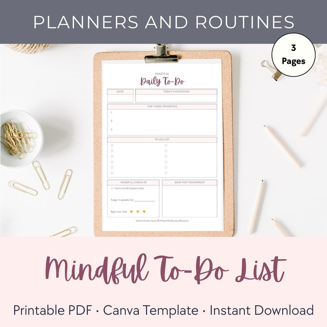 Mindful To-do List Planner | Daily Task List, Weekly Overview & Notes ...