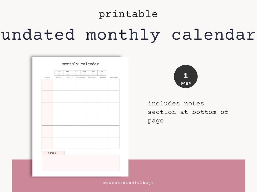 Printable Undated Monthly Calendar - Etsy Canada