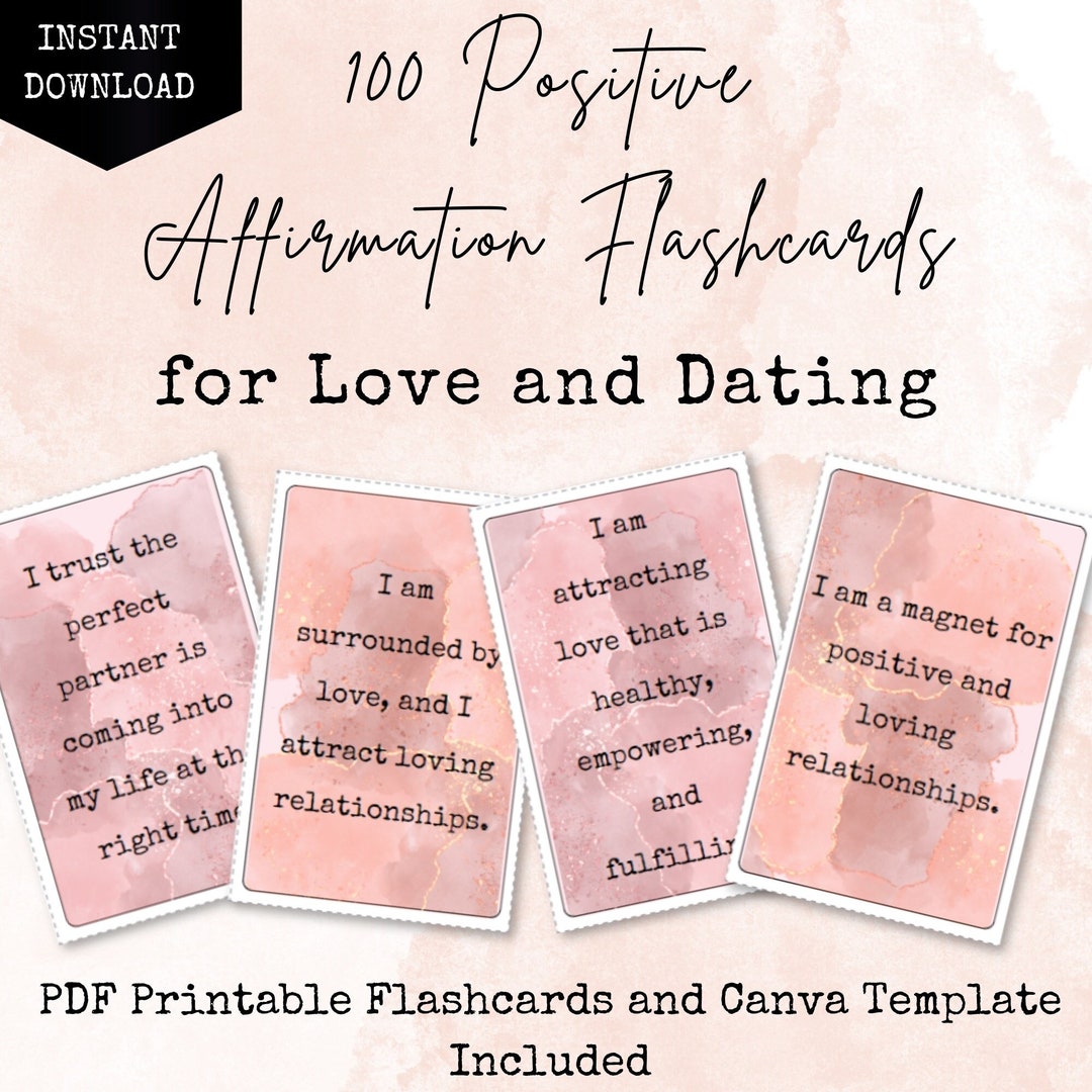 100 Affirmation Flashcards for Love and Dating | Printable PDF | Canva ...
