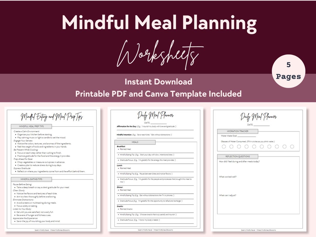 Mindful Meal Planner Worksheets | Printable PDF for Meal Planning and ...