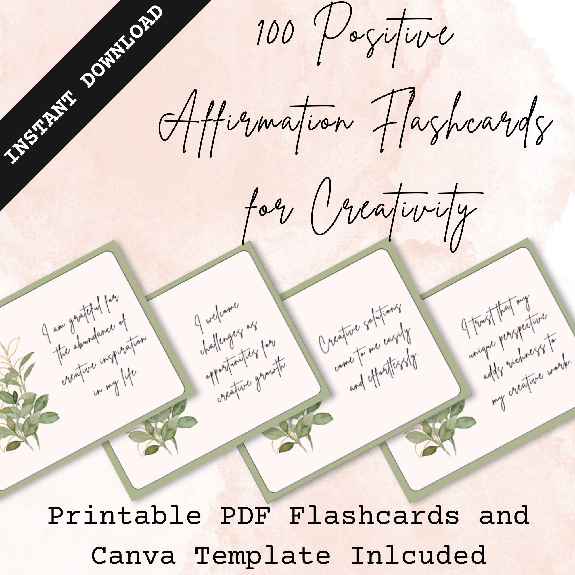 100 Affirmation Flashcards for Creativity Printable Daily Positive ...