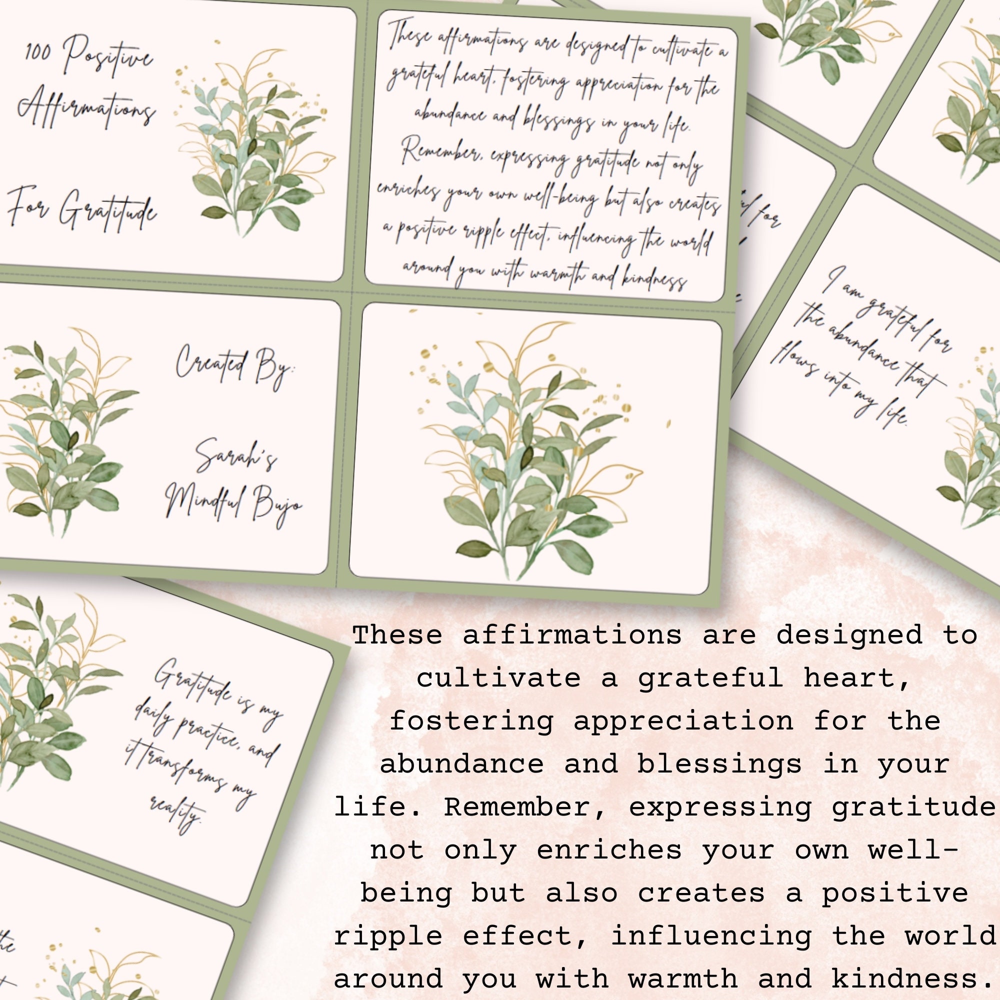 100 Affirmation Flashcards for Gratitude Printable PDF Canva Template ...