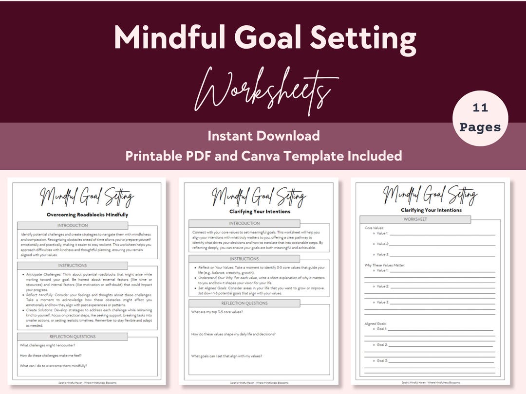 Mindful Goal Setting Worksheets | Printable PDF for Personal Growth ...