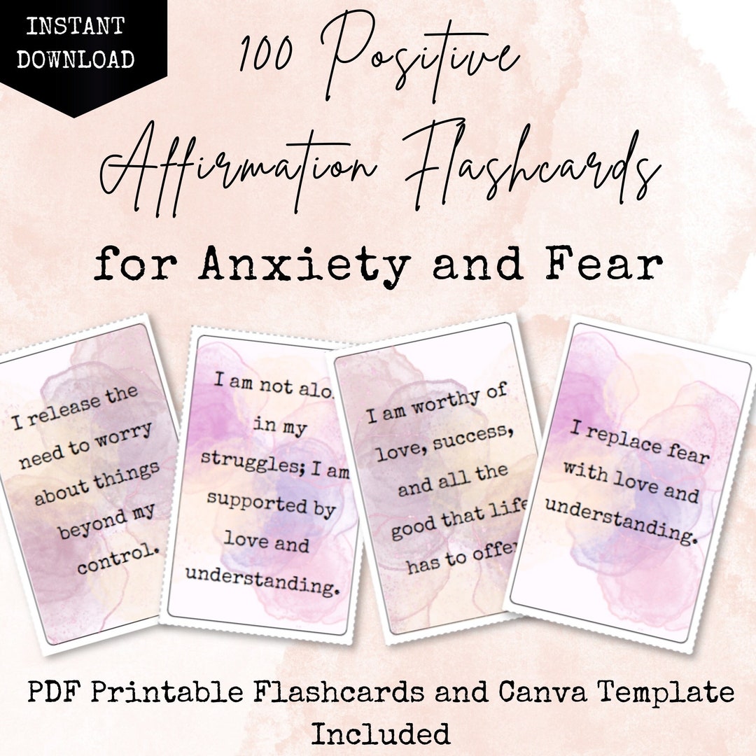 100 Affirmation Flashcards for Anxiety and Fear Printable PDF Canva ...