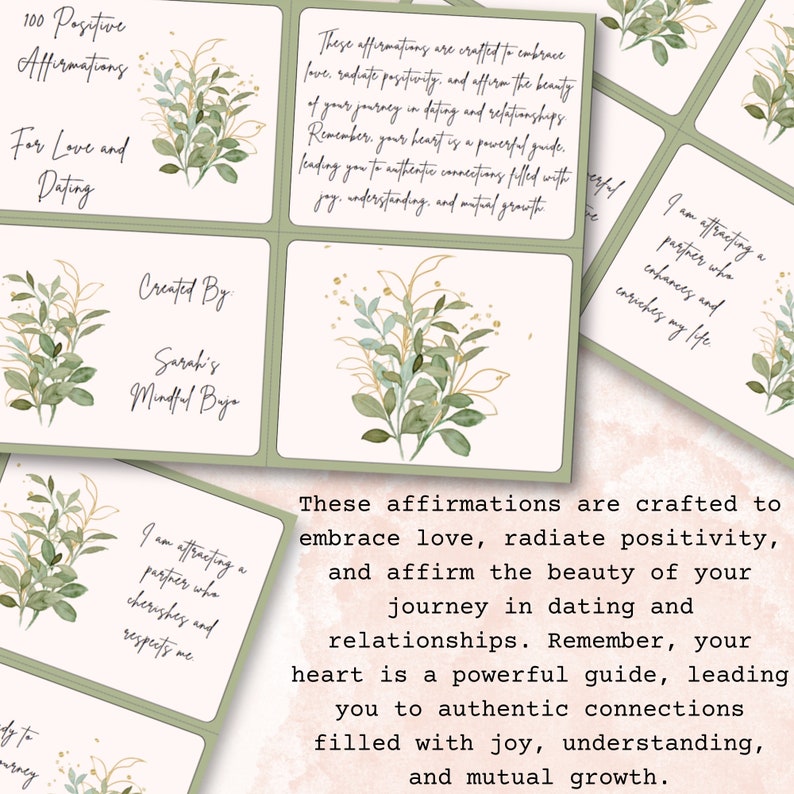 100 Affirmation Flashcards for Love and Dating | Printable PDF | Canva ...