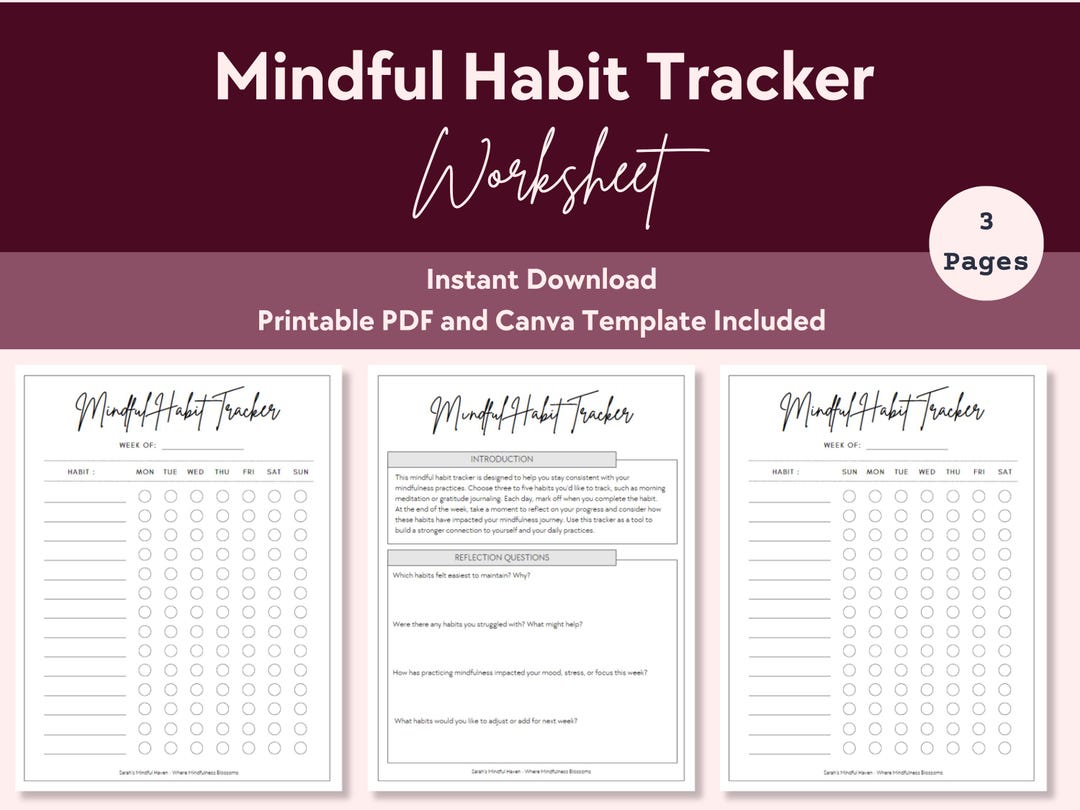 Mindful Habit Tracker PDF | Printable Wellness and Self-care Worksheet ...