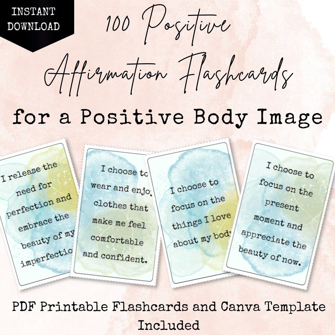 100 Affirmation Flashcards for A Positive Body Image | Printable PDF ...
