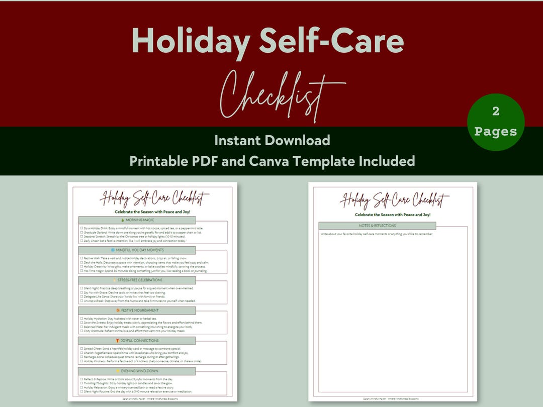 Holiday Self-care Checklist Worksheet Festive Self-care Planner ...