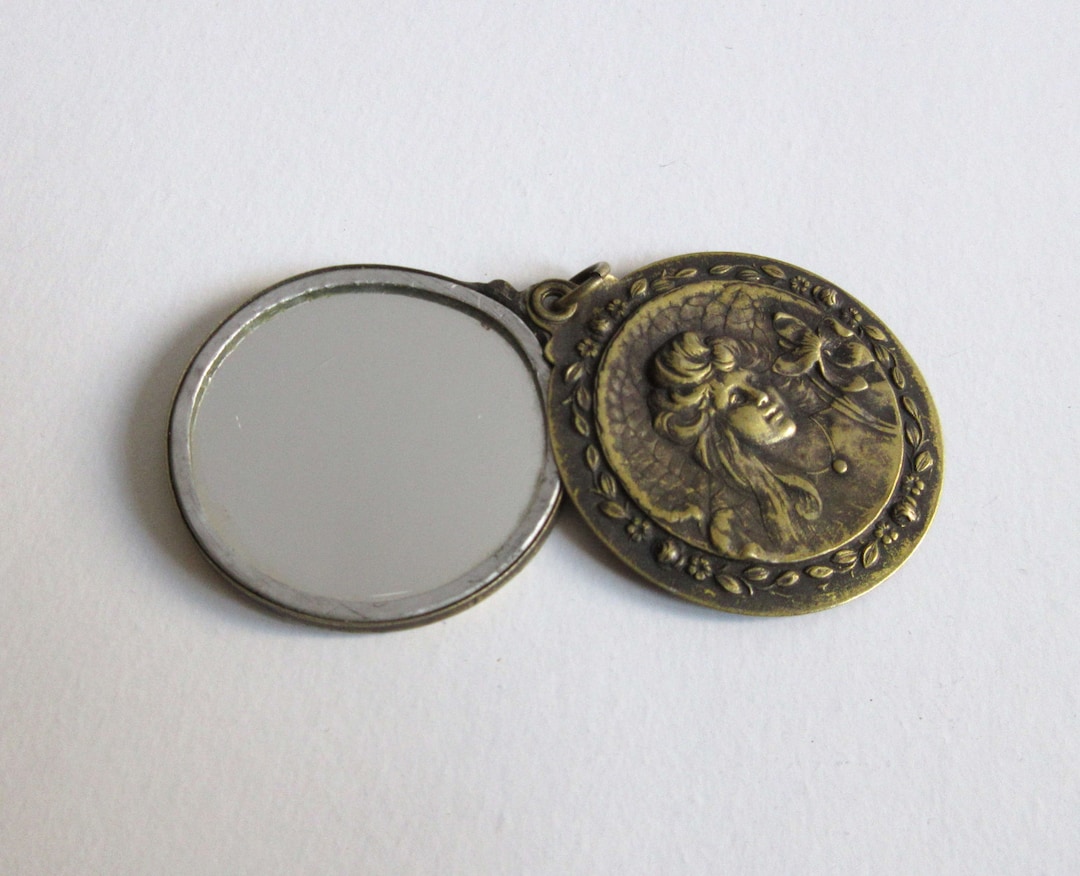 Victorian Brass Mirror Locket Pendant, Art Nouveau - Etsy