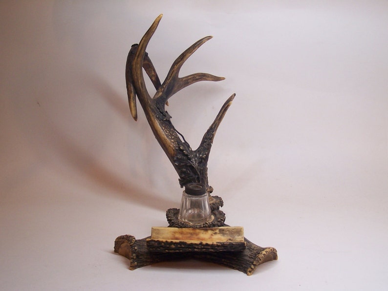 Antique Victorian Office Inkwell Quill Pen Holder Made of Deer or Elk ...