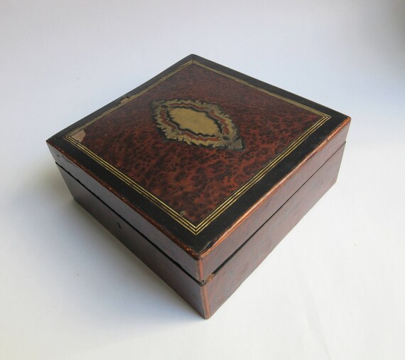 antique 1800's inlaid wooden jewelry box - Gem