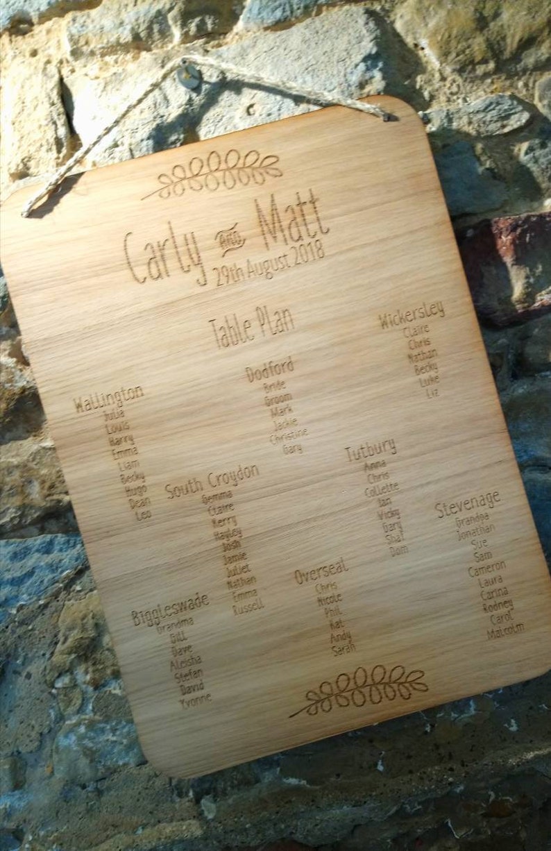 Wedding Table Plan With Matching Menus Wooden Engraved Oak - Etsy