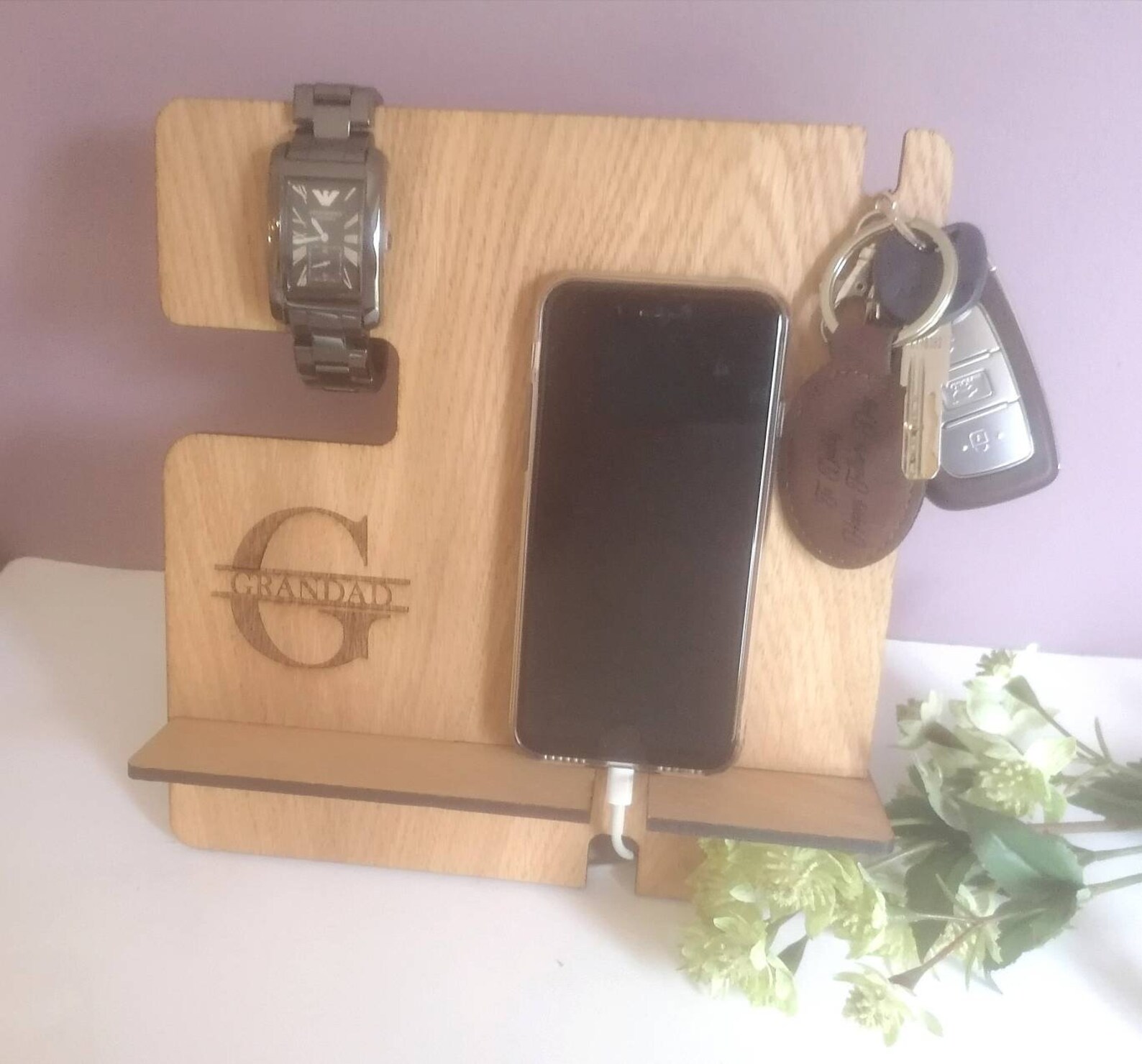 Mens Wooden Phone Organiser - Personalised Phone Holder - Bedside ...