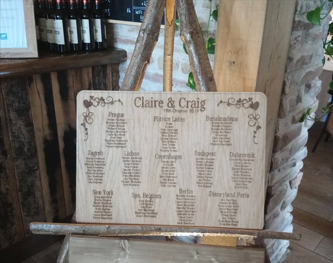 Wedding Table Plan With Matching Menus Wooden Engraved Oak Veneer ...