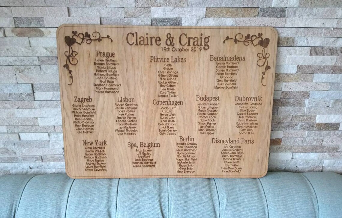 Wedding Table Plan With Matching Menus Wooden Engraved Oak - Etsy