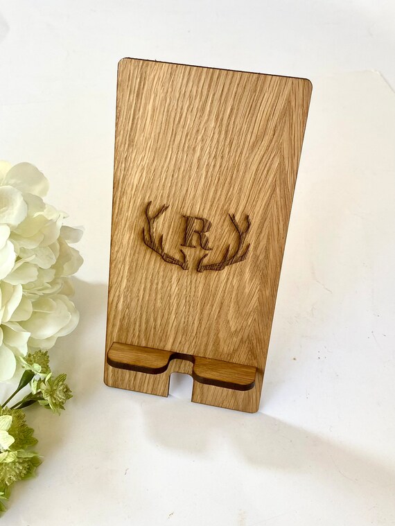 Phone Stand With Antler Design Wooden Personalised Phone - Etsy