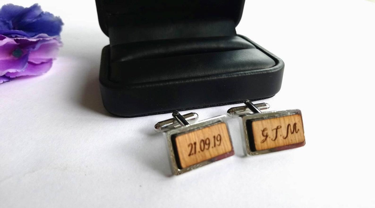 WOODEN CUFFLINKS Personalised Engraved Oak Wedding gift | Etsy