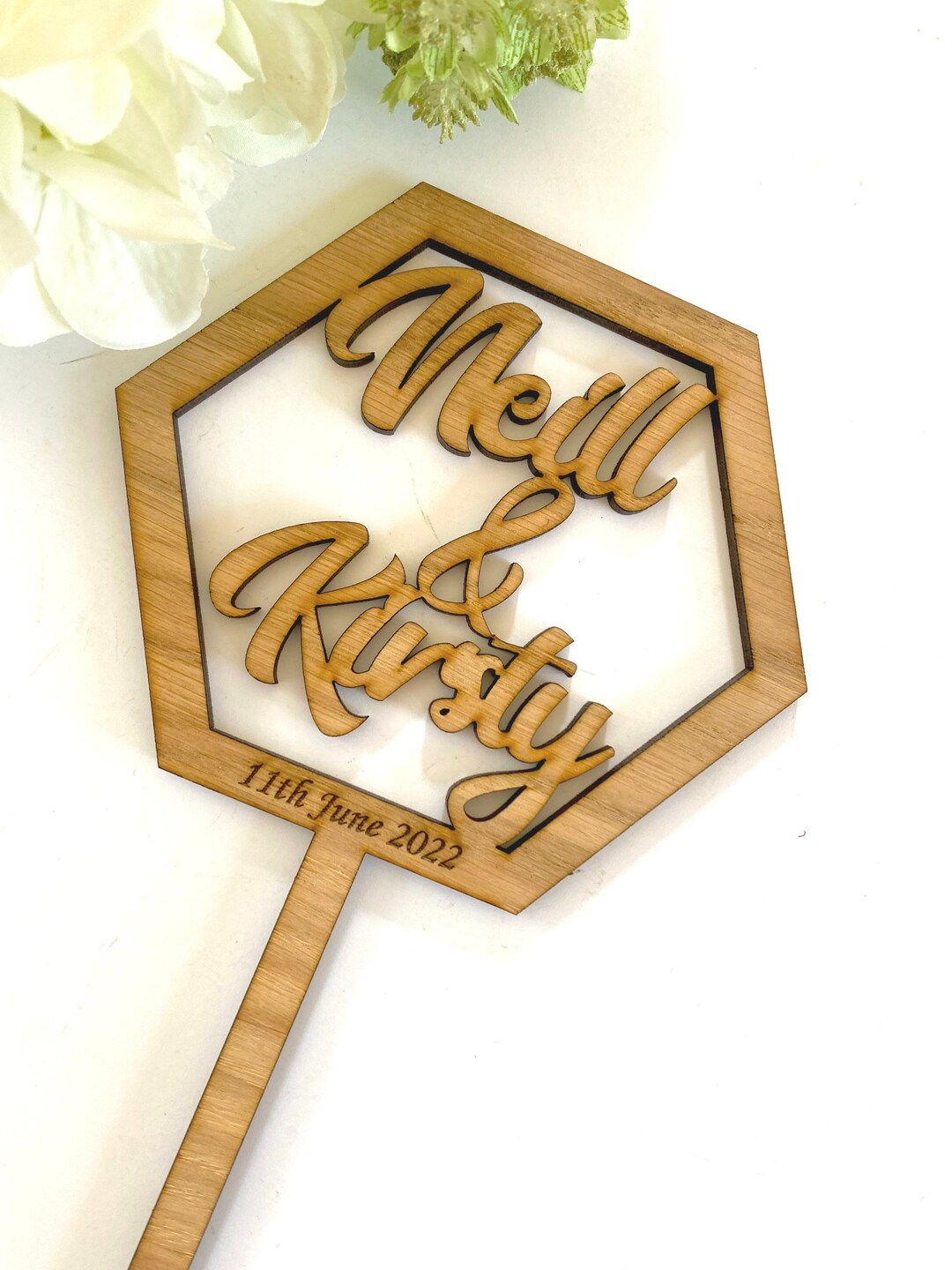Hexagonal Cake Topper Hexagon Shape With Names or Initials Optional ...