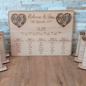 Wedding Table Menu With Stand - Wooden Engraved Oak Veneer - Rustic ...