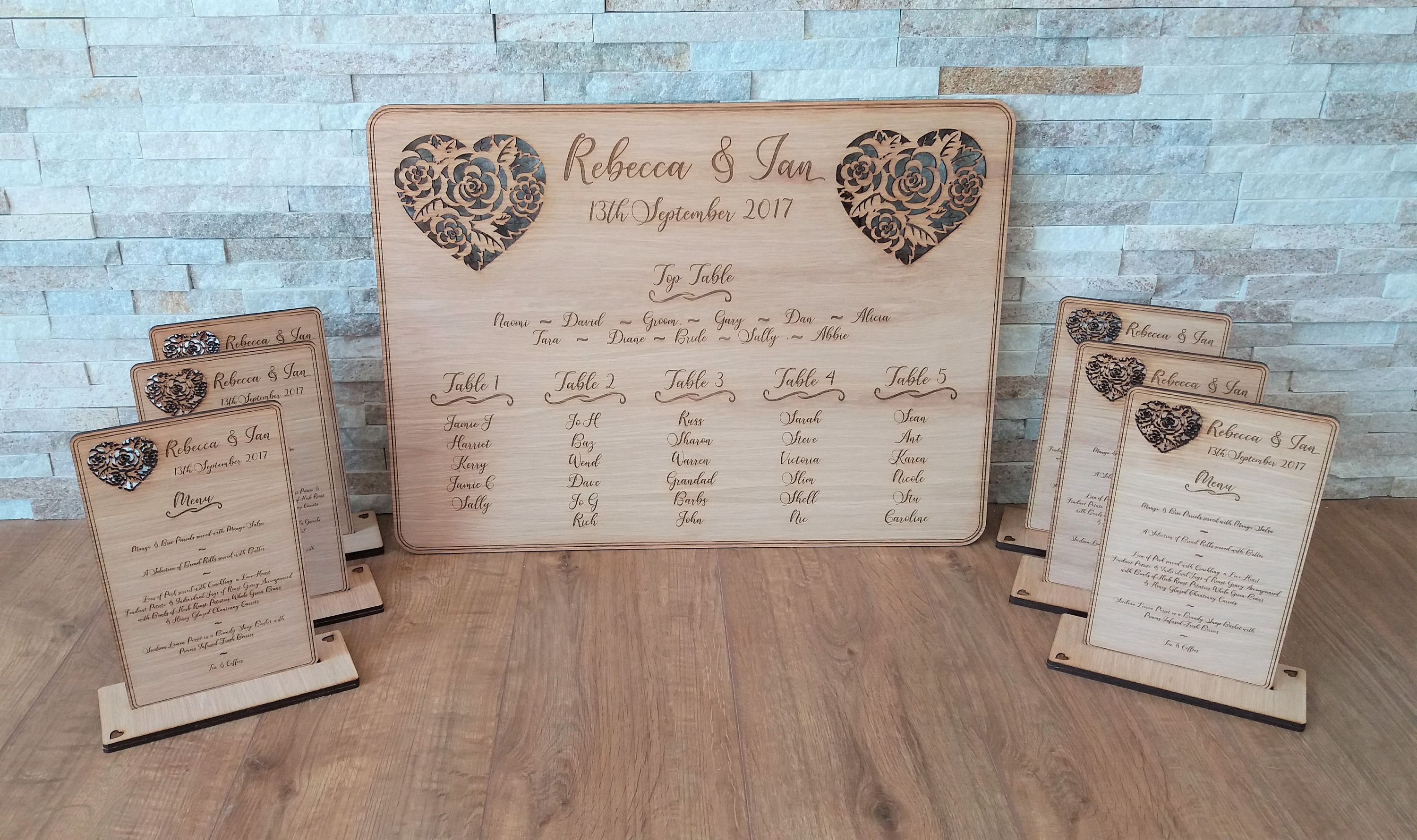 Wedding Table Menu with Stand Wooden engraved oak veneer | Etsy