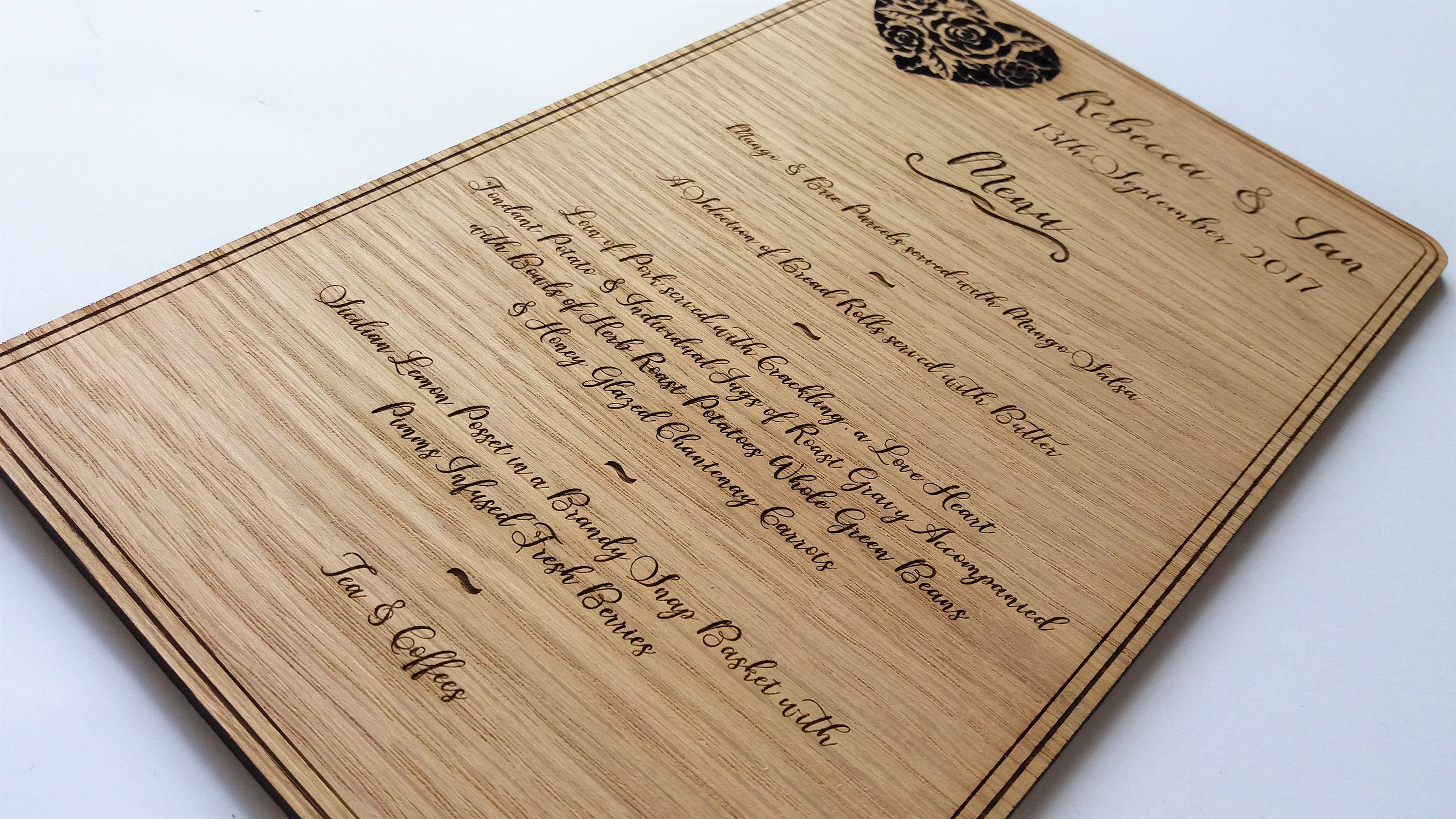 Wedding Table Menu with Stand Wooden engraved oak veneer | Etsy