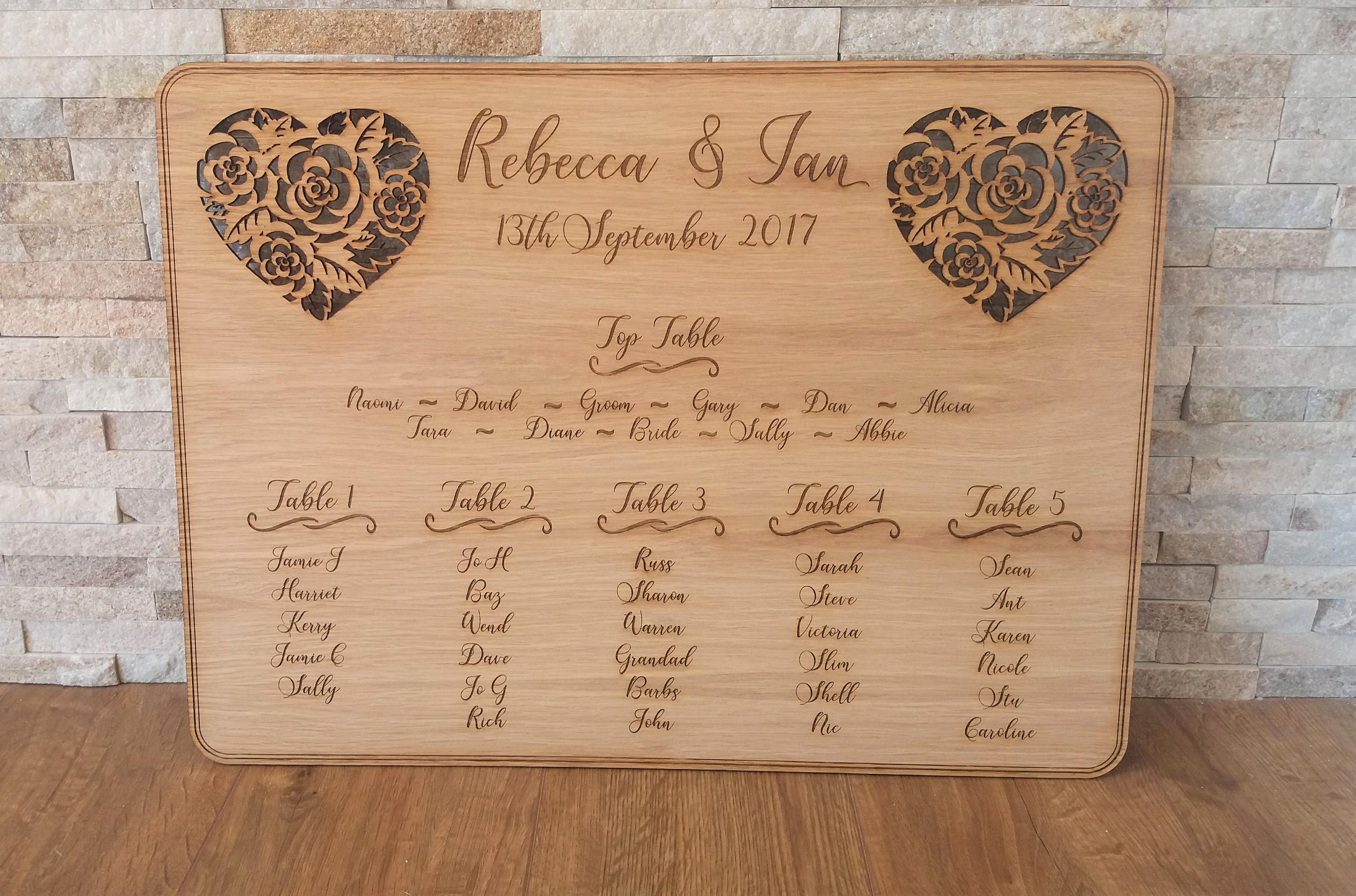 Wedding Table Menu with Stand Wooden engraved oak veneer | Etsy