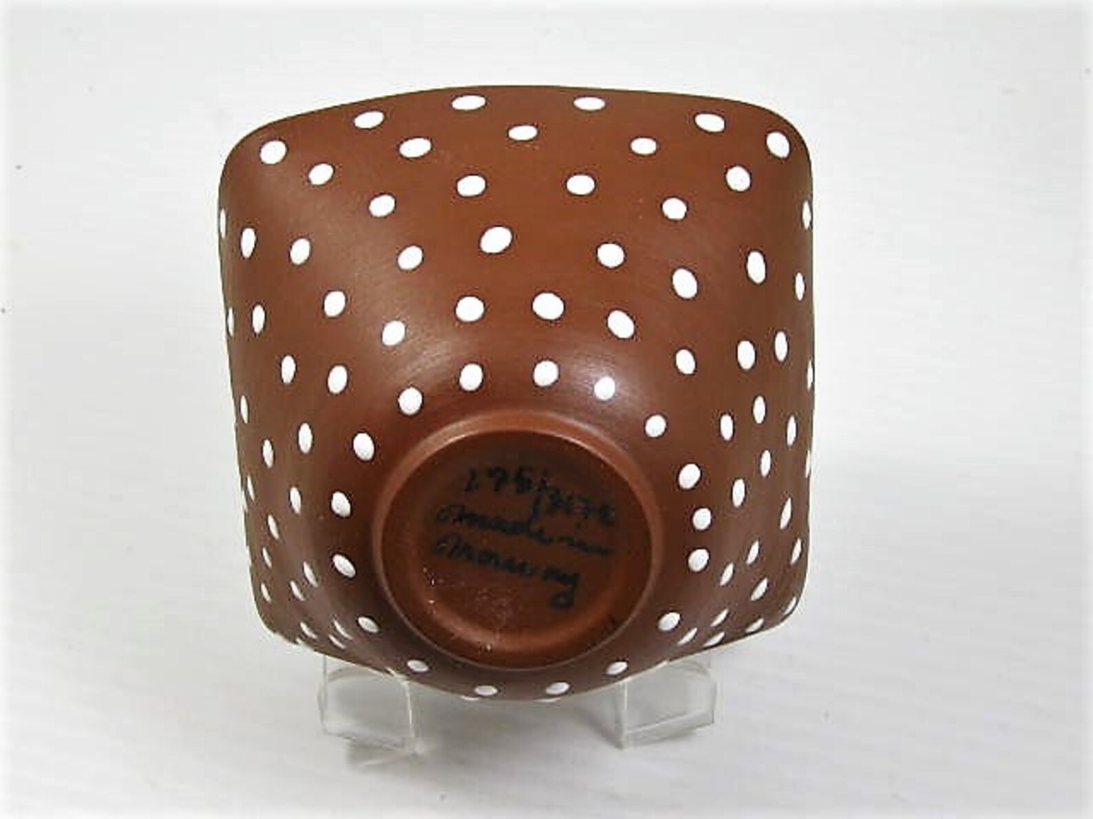 Norwegian Art Pottery Bowl Mid Century Modern White Poker Dots on Brown ...