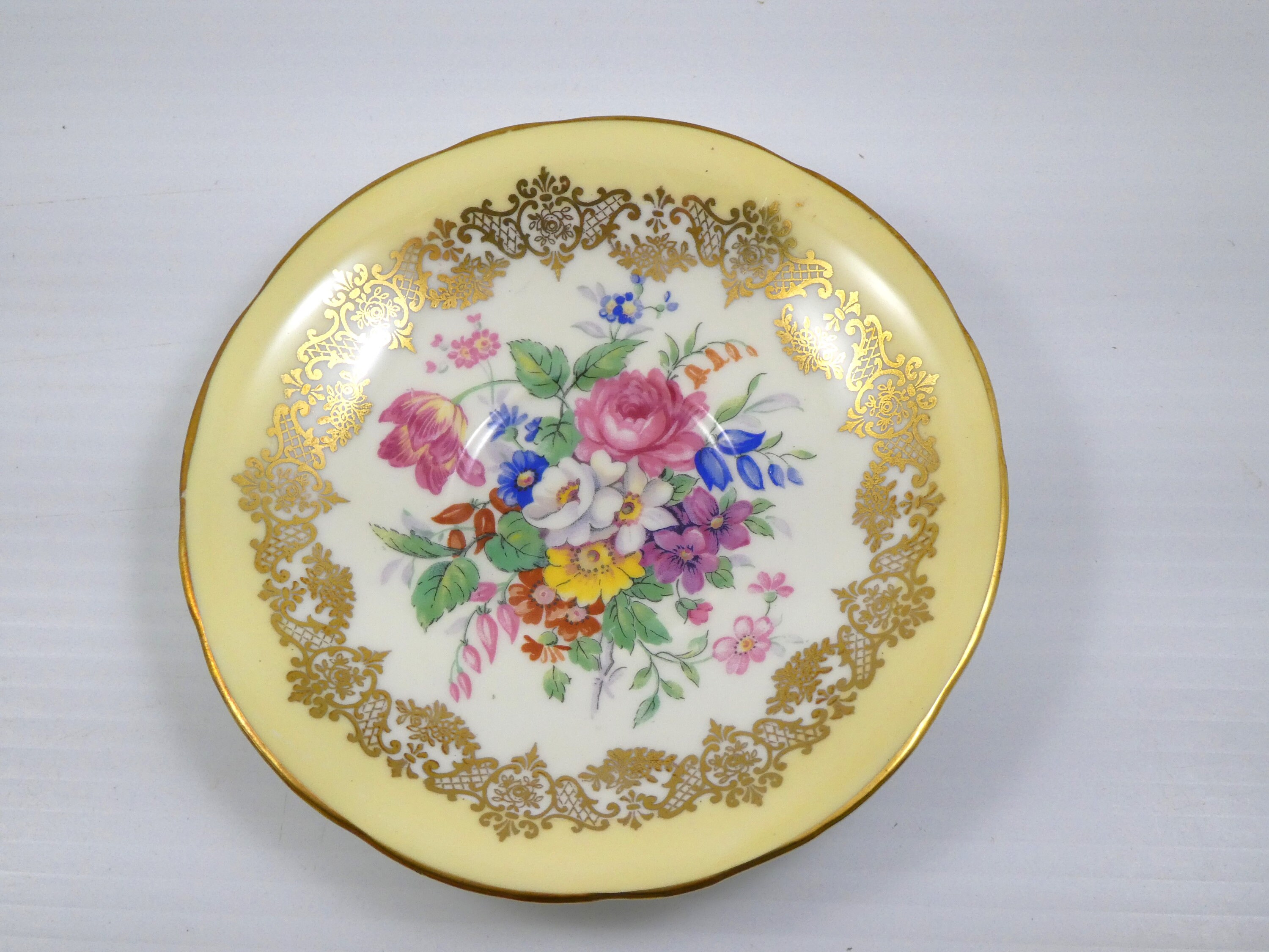 Aynsley Flower Cup and Saucer Yellow With Gold Trim and Flower Bouquets ...