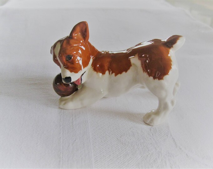 Beswick Dog Figure . Brown and White Puppy Playing With Ball Beswick ...