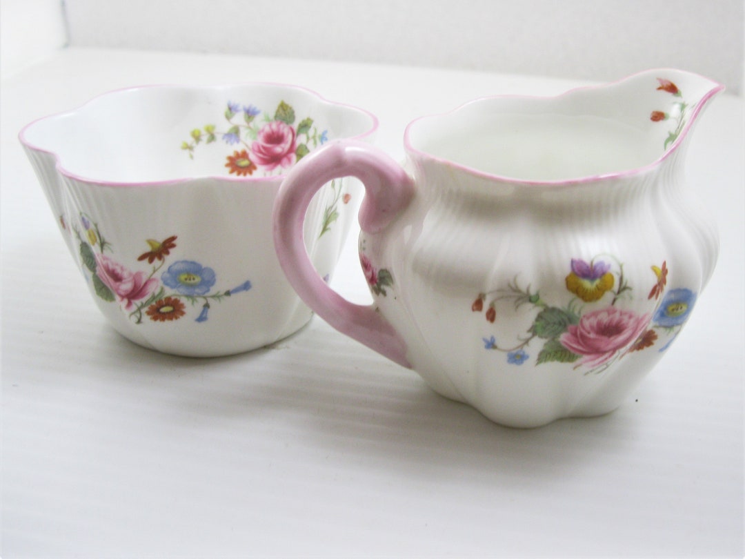 Shelly Vintage Cream/milk Jug and Sugar Bowl. Wild Flower Decoration ...