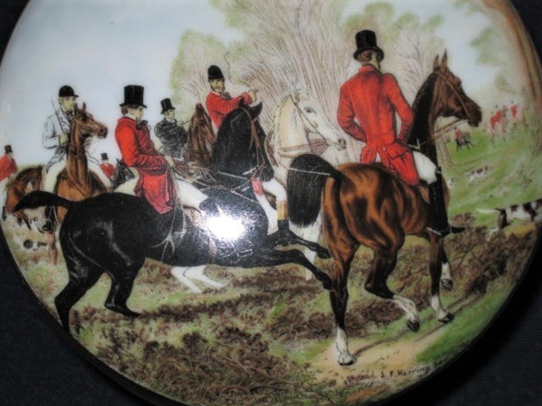 Hunting Hounds Scene Horses Riders Top Hats and Red Hunting Coats ...