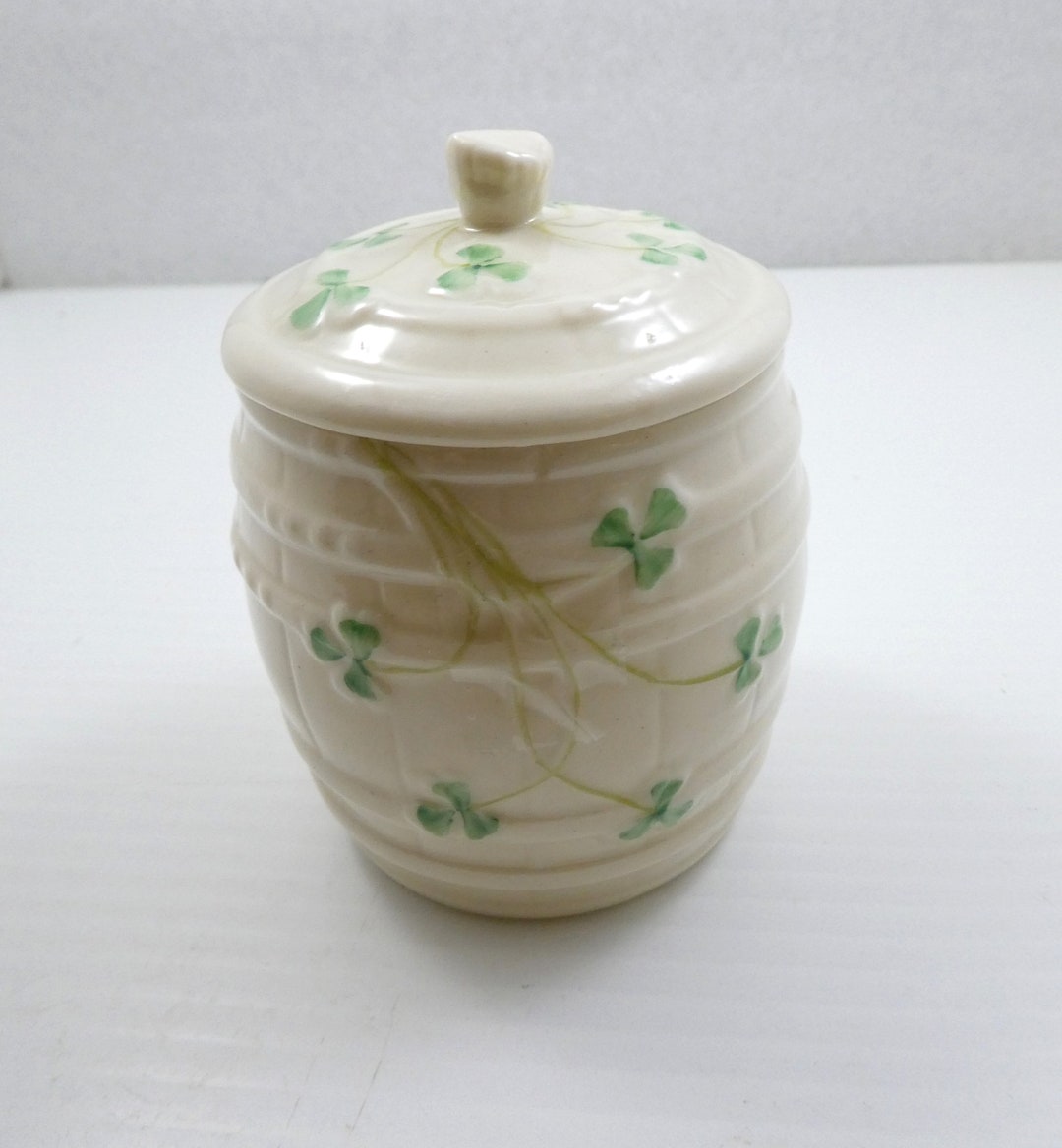 Irish Pottery Belleek Barrel Jam / Honey Pot With Lid. Made in Ireland ...