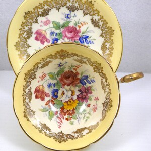 Aynsley Flower Cup and Saucer Yellow With Gold Trim and Flower Bouquets ...