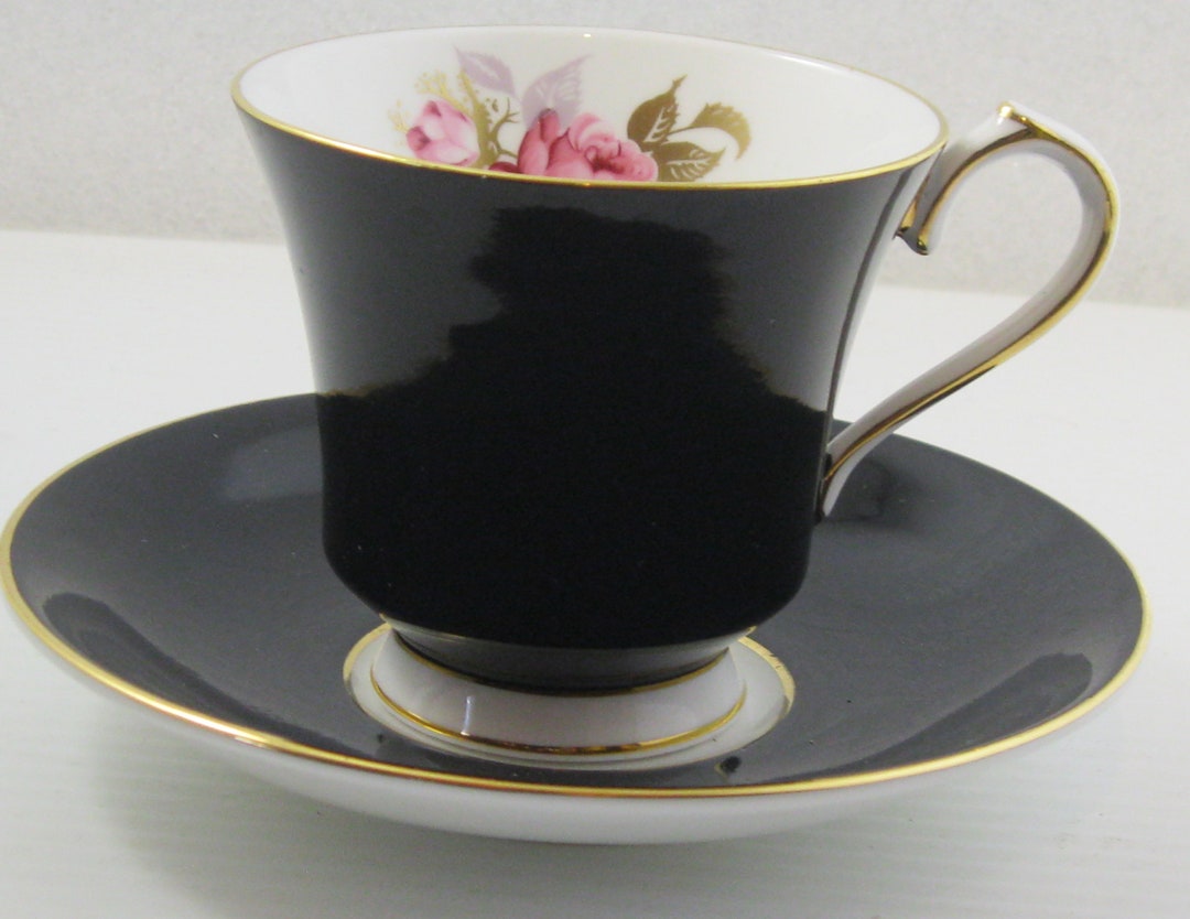 Aynsley Black Rose Flower Cup 2964 With Gold Trim Porcelain - Etsy
