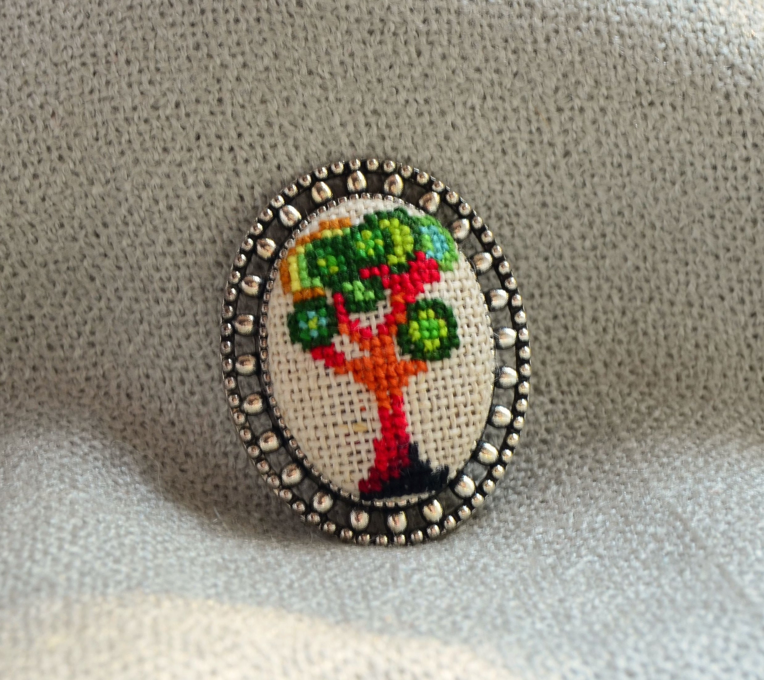 Embroidered Tree Brooch: Handcrafted Cross Stitch Linen Pin - Etsy